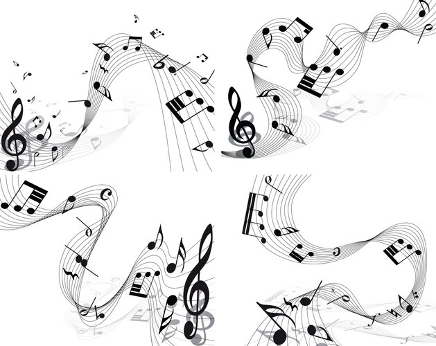 Abstract music staves with notes Royalty Free Vector Image