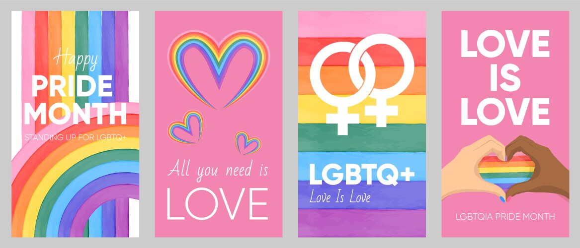 Set of lgbtq pride month vertical flyers in Vector Image