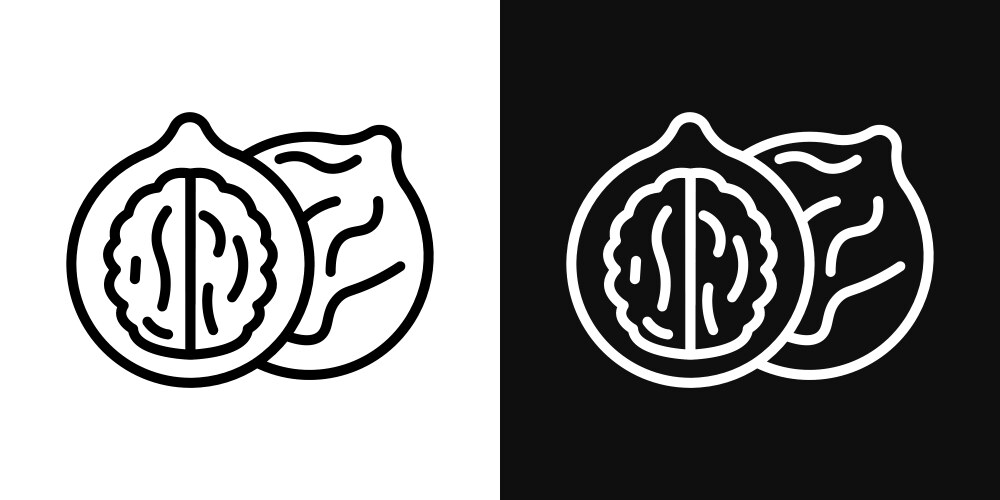 Walnut icon set nut shell food symbol in a black Vector Image