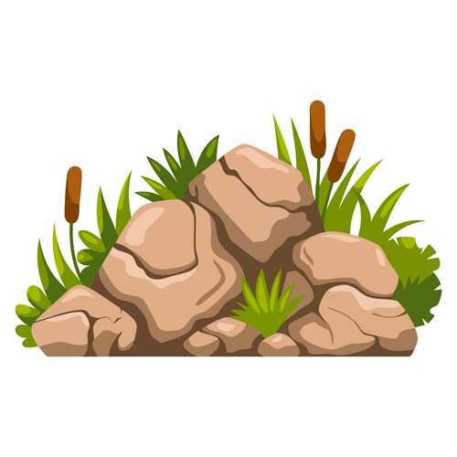 Isolated Brown Rock with Grass – Royalty-Free Vector | VectorStock