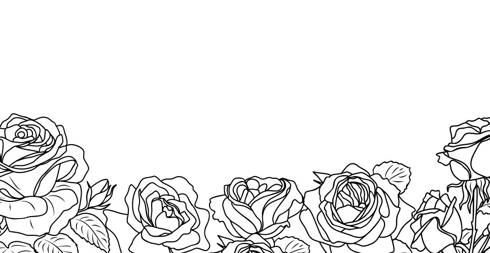 Horizontal seamless border with flower line art Vector Image