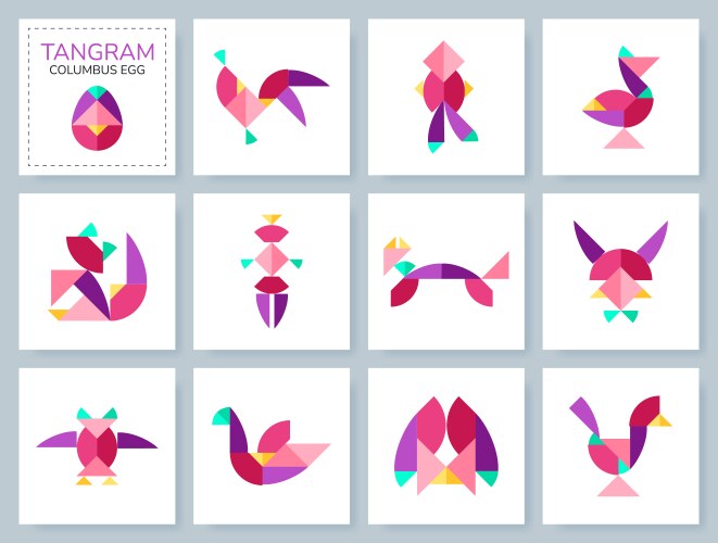 Tangram puzzle set of different birds Royalty Free Vector