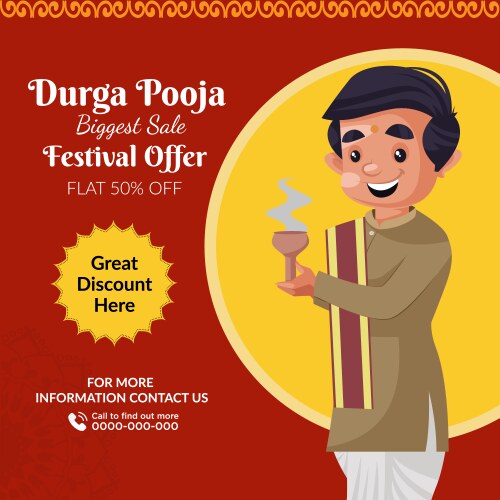 Happy durga pooja banner design with goddess Vector Image