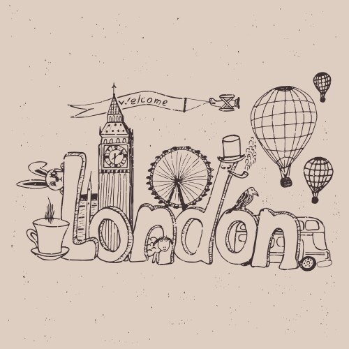 Hand drawn sketch england set london Royalty Free Vector