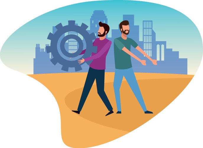 Coworkers teamwork cartoon Royalty Free Vector Image