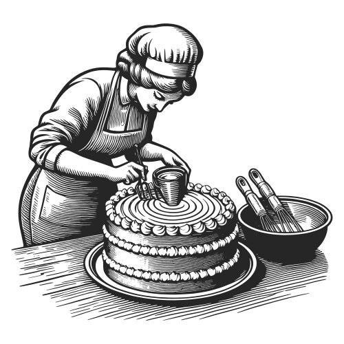 Baking cake icing line art Royalty Free Vector Image