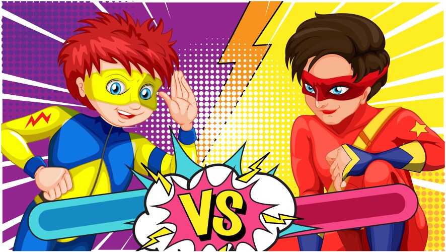 Two superheroes face off in a dynamic duel Vector Image