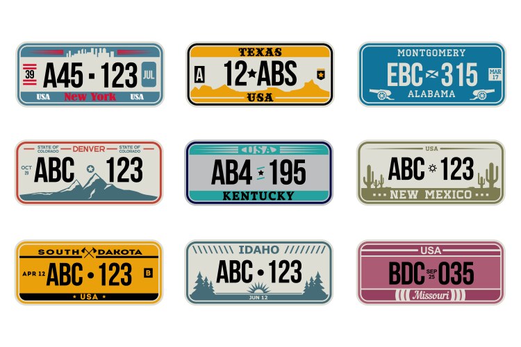 Usa american states vehicle registration plates Vector Image