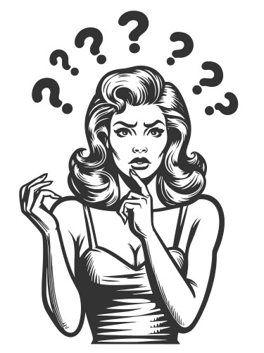 Confused woman question mark Royalty Free Vector Image