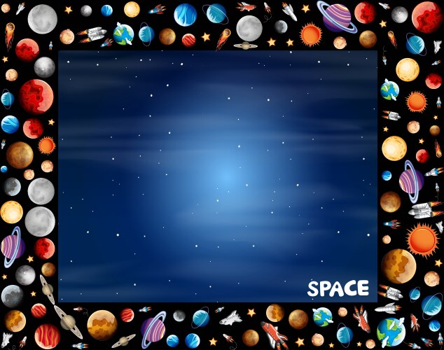 Background design with many planets in space Vector Image