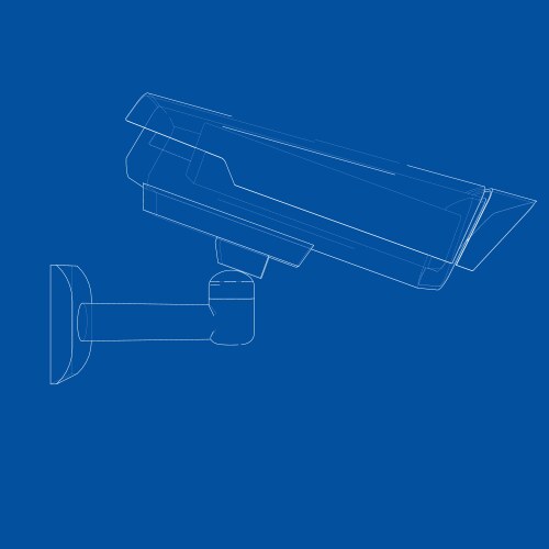 Cctv security camera outline drawing on blueprint Vector Image