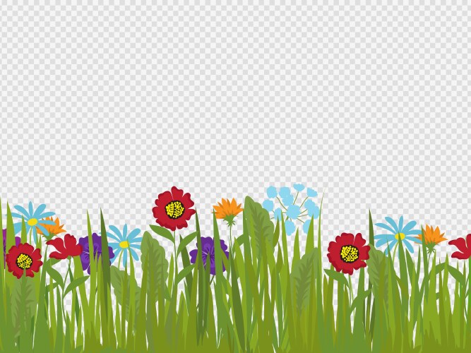 Spring garden grass and flowers border cartoon Vector Image