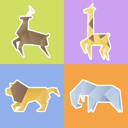 Animals paper craft polygon collection Royalty Free Vector