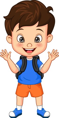 Cartoon little school boy waving hand Royalty Free Vector