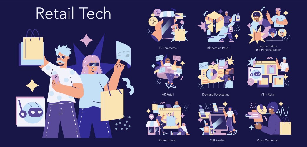Retail tech flat Royalty Free Vector Image - VectorStock