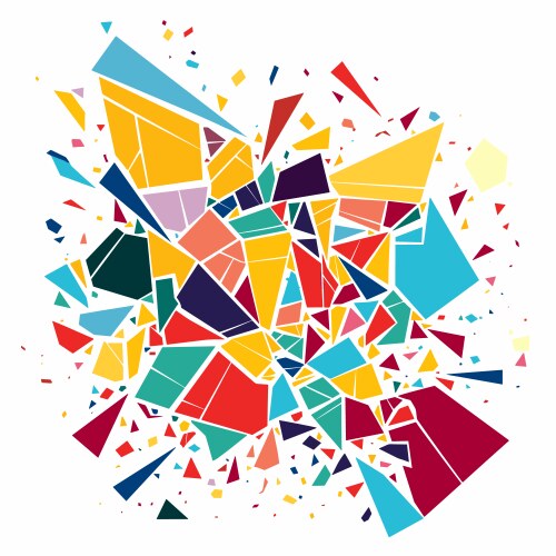 Colorful geometric shapes exploding white Vector Image