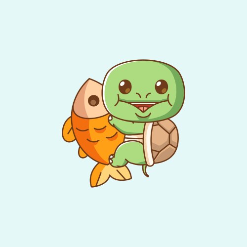 Cute cat hug fish hanging kawaii chibi character Vector Image