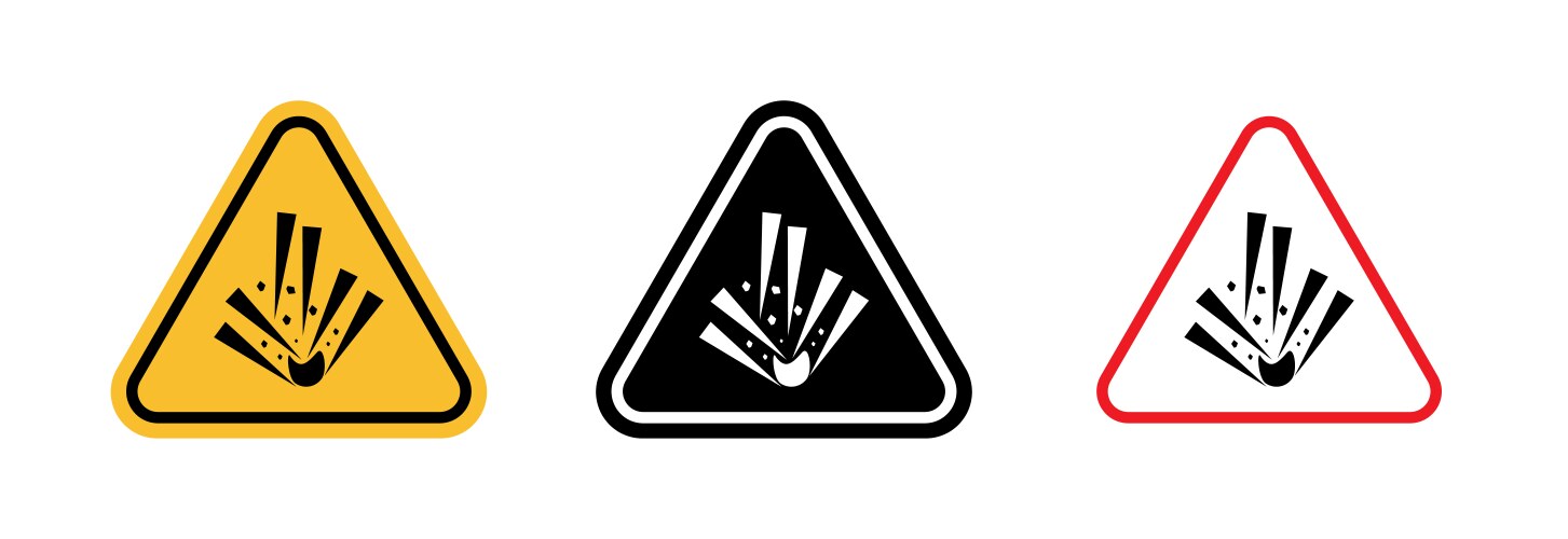 Explosive materials hazard sign icon set warning Vector Image