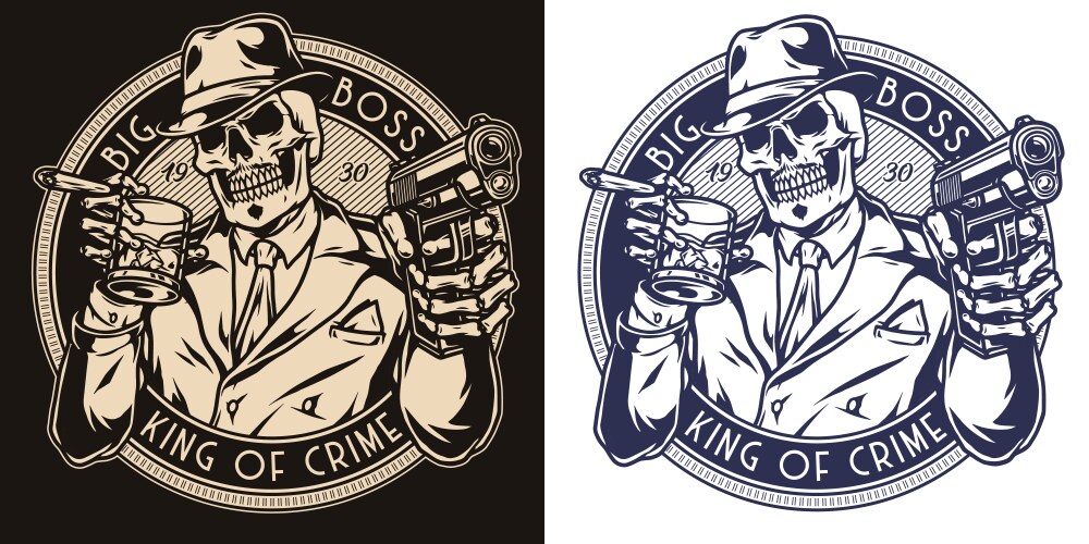 Mafia vintage poster with skeleton boss Royalty Free Vector