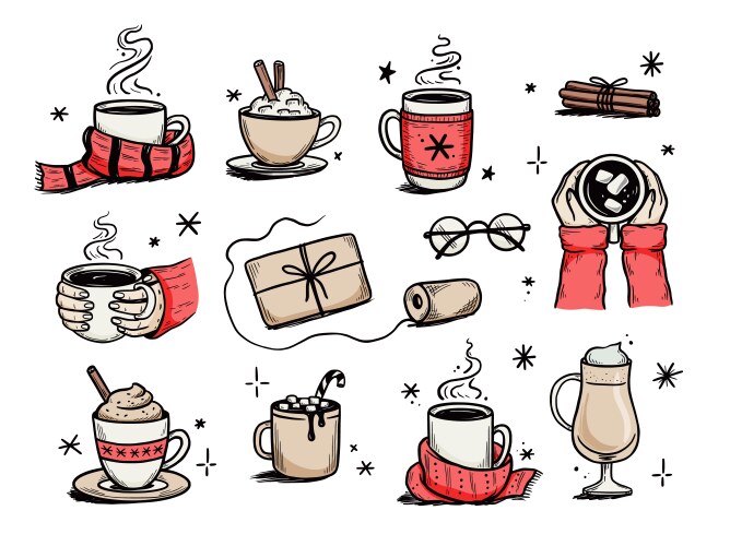 Winter Hot Drinks Sketch Set – Royalty-Free Vector | VectorStock