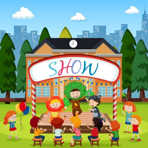 Kids doing role play on stage Royalty Free Vector Image