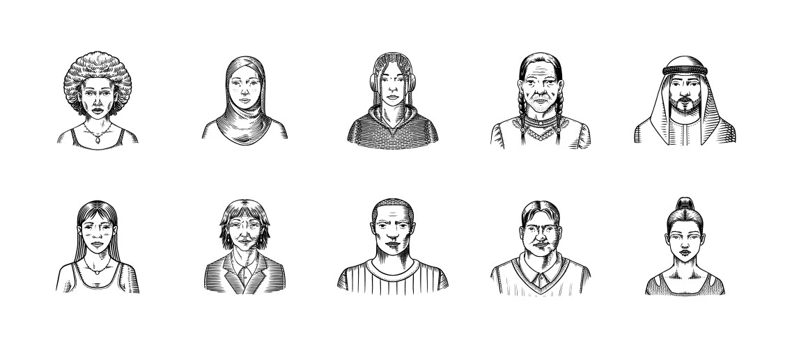 Human avatars collection diverse faces of people Vector Image