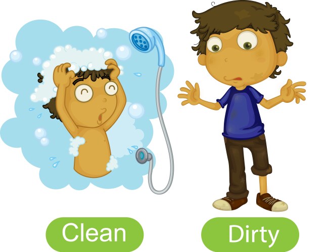 Opposite adjectives dirty and clean Royalty Free Vector