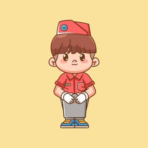 Cute waiter welcome to customer kawaii chibi Vector Image
