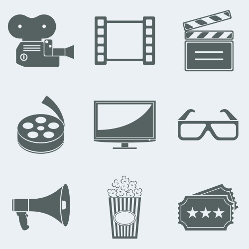 Cinema movie film equipment set icons Royalty Free Vector