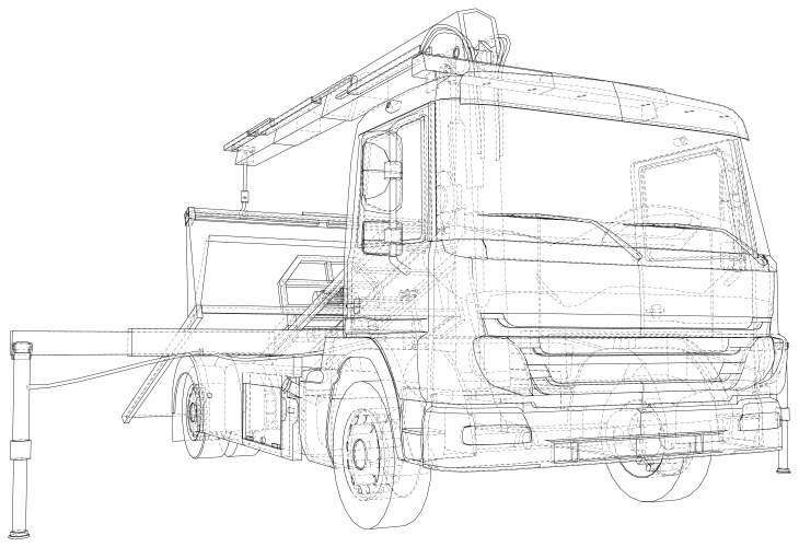 Wire-frame tow truck the layers visible Royalty Free Vector
