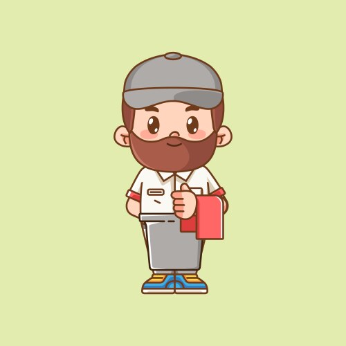 Cute waiter shows menu kawaii chibi character Vector Image