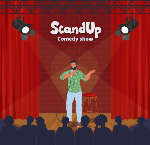 Stand-up show scene and auditorium isometric view Vector Image