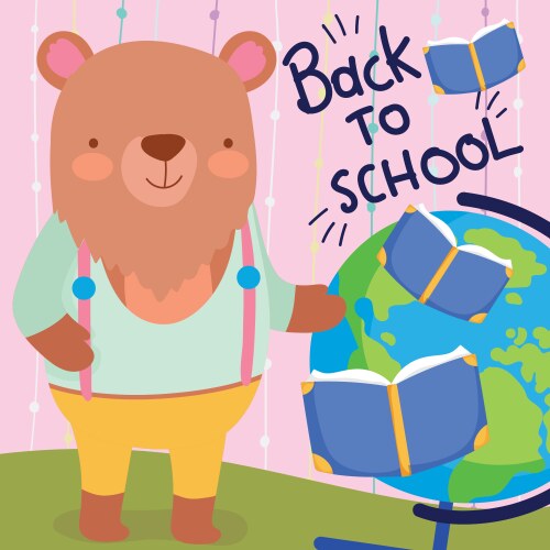 Back to school cute female bear with bakcpack book
