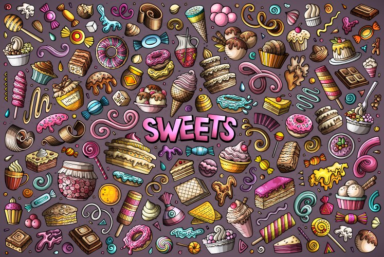 Cartoon set of sweets theme items objects Vector Image