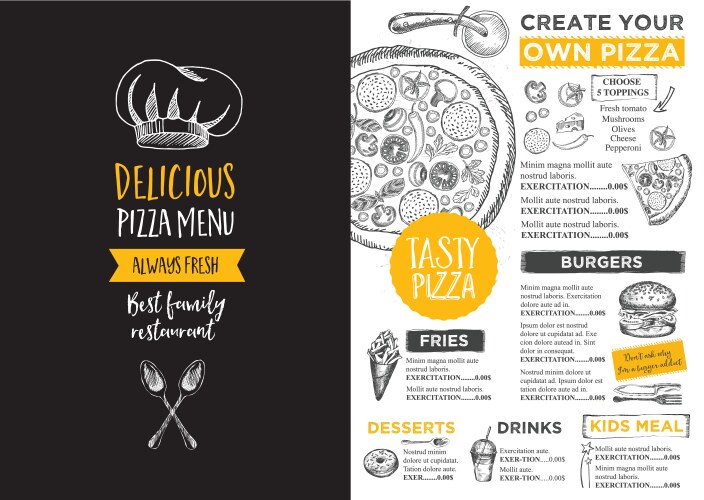 Cafe menu seamless background and design elements Vector Image