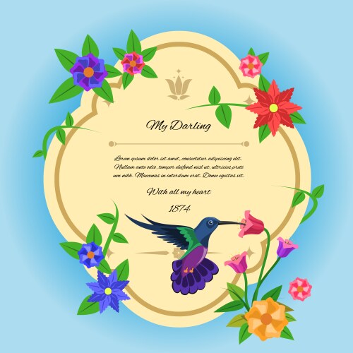 Floral frame with exotic birds for wedding Vector Image