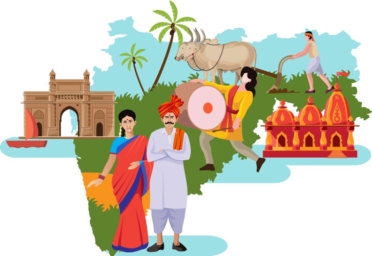 Maharashtra tutari man with map Royalty Free Vector Image