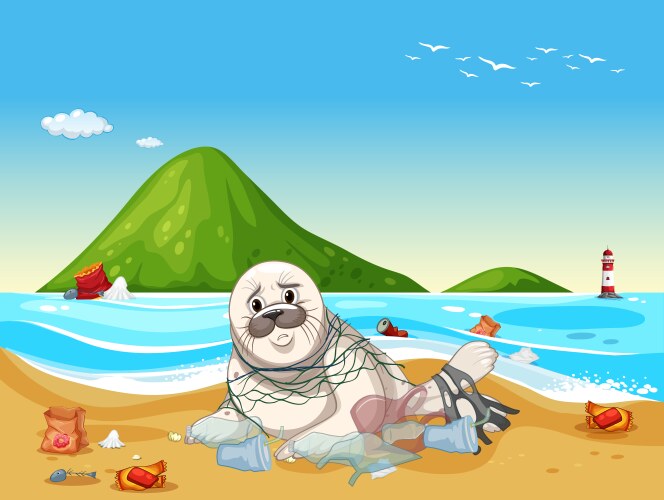 A dirty beach pollution background Royalty Free Vector Image