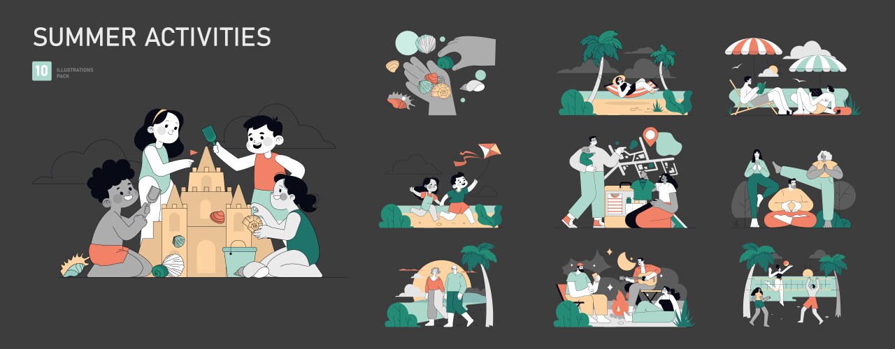 Summer activities flat Royalty Free Vector Image