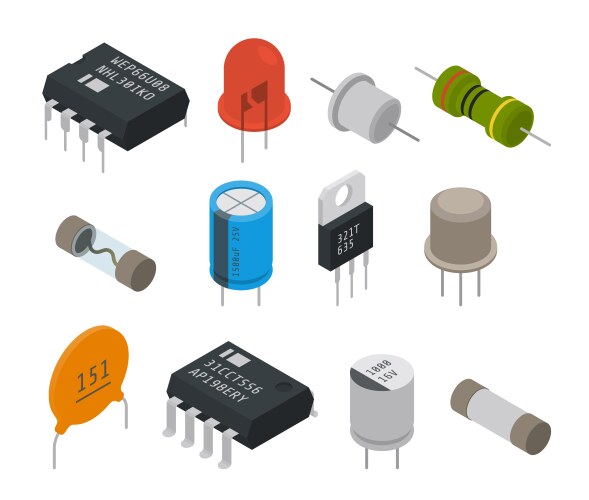 Big set of isometric electronic components Vector Image
