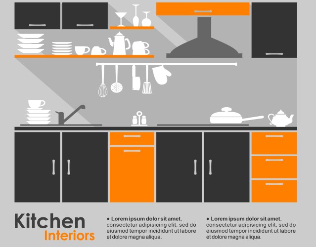 Flat kitchen interior design Royalty Free Vector Image