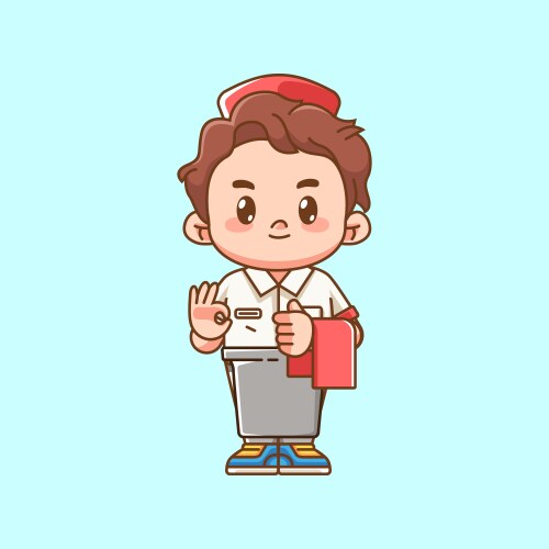 Cute waiter polite to customer kawaii chibi Vector Image