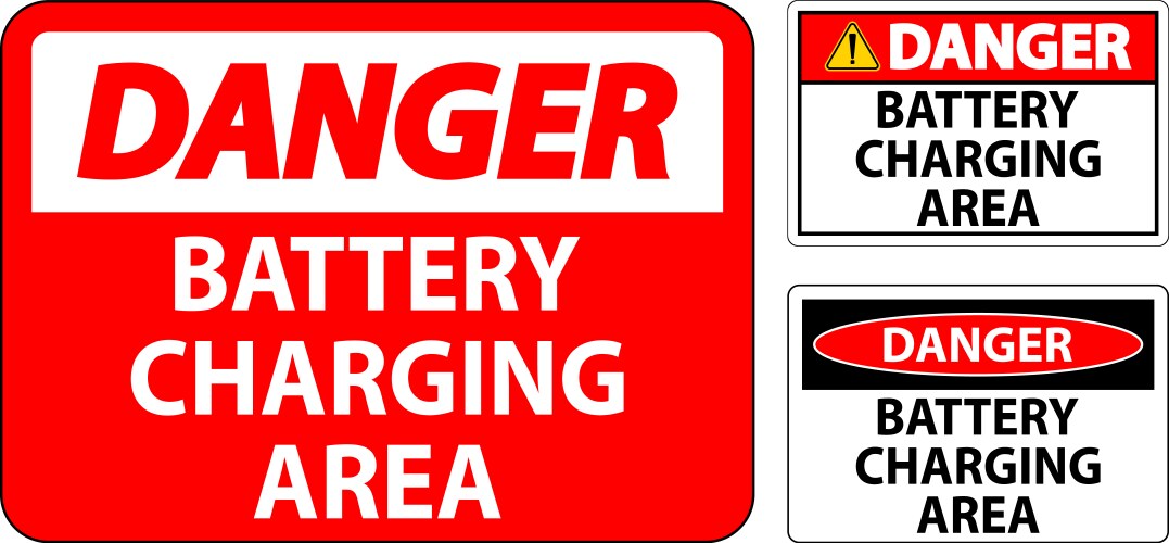Warning sign battery charging area on white Vector Image