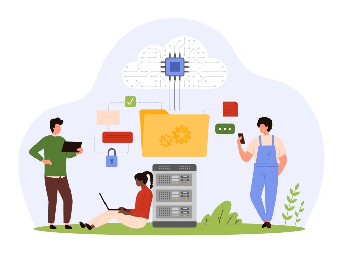 Coding with digital cloud platform tiny people Vector Image