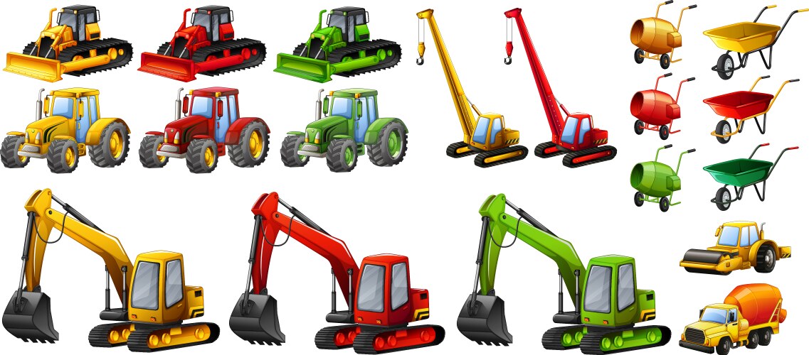Tractors in three different colors Royalty Free Vector Image