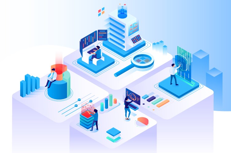 Data center or centre with hardware engineers Vector Image