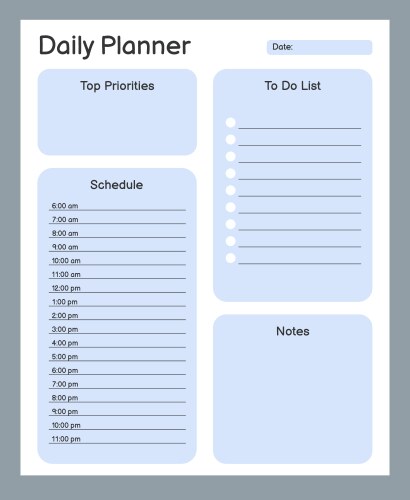 Colorful daily planner template cartoon organizer Vector Image