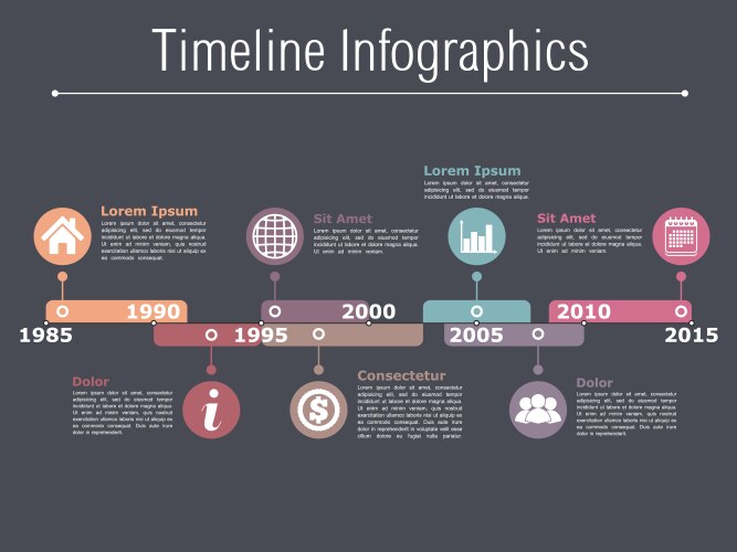 Color horizontal timeline with wavy curves Vector Image
