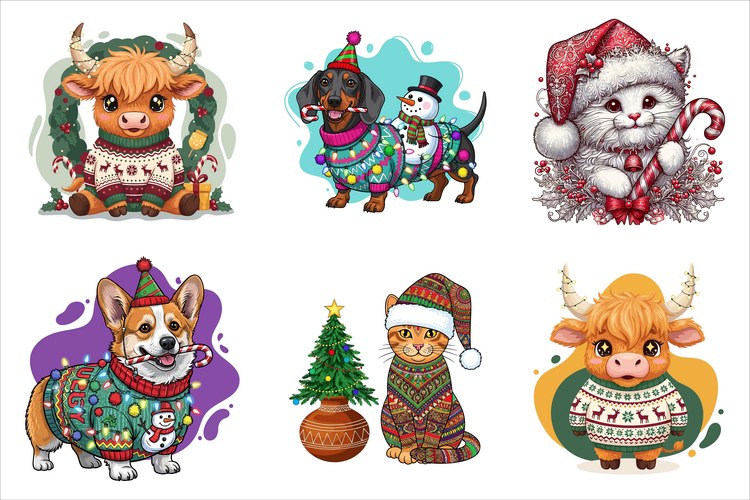 Festive animals celebrating christmas – Royalty-Free Vector | VectorStock