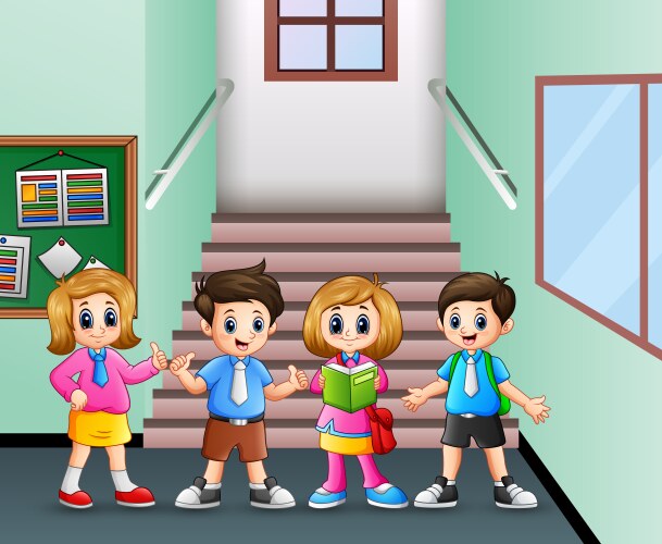 Cartoon hallway interior school staircase Vector Image